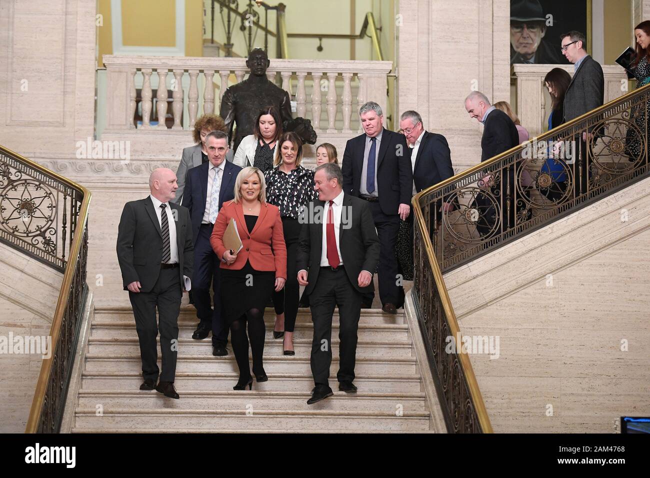 Michelle O'Neill of Sinn Fein leads her party into the chamber at ...