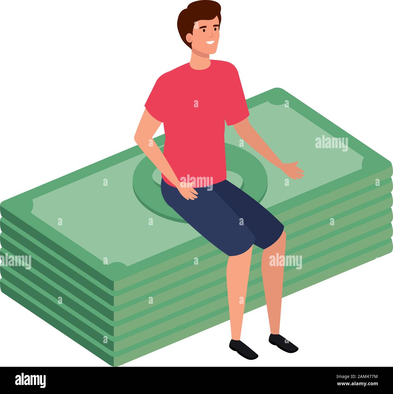 young man sitting in stack bills finance Stock Vector Image & Art - Alamy