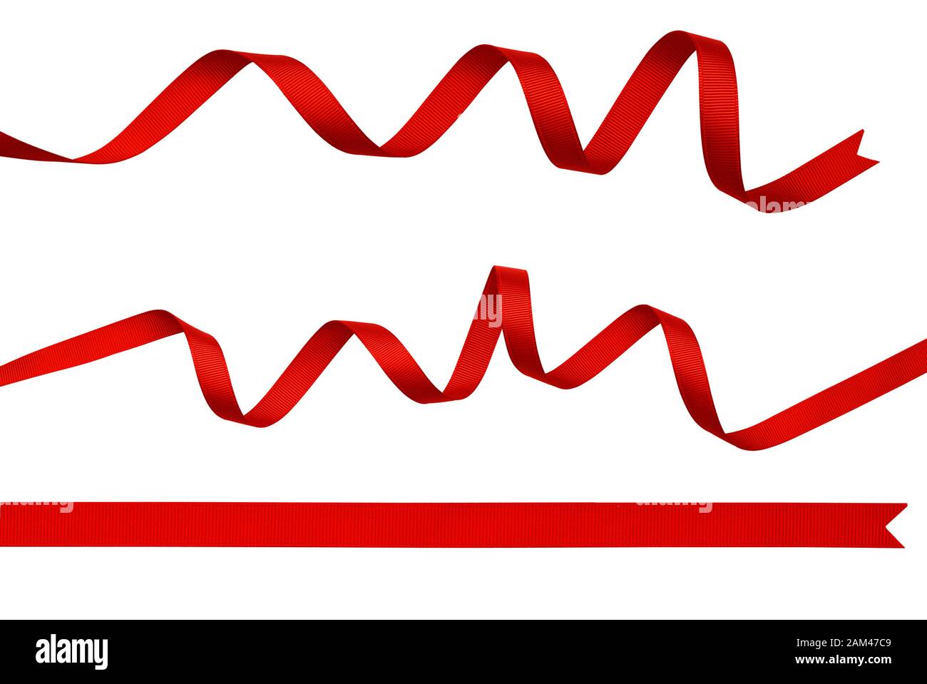 Set of red silk ribbons isolated on white Stock Photo - Alamy