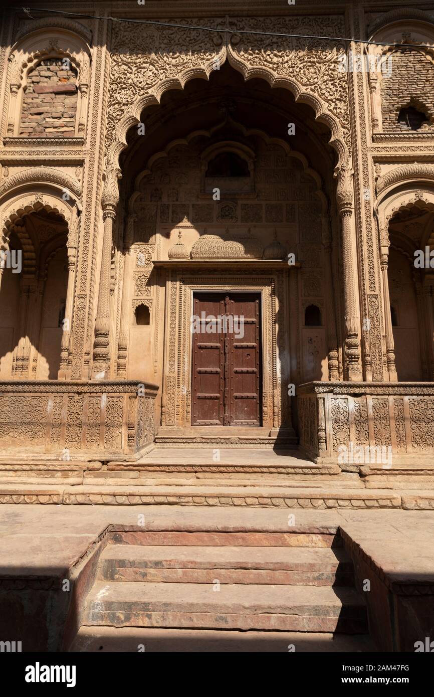 Beautiful old temple building in Vrindavan town, Uttarpradesh, India ...