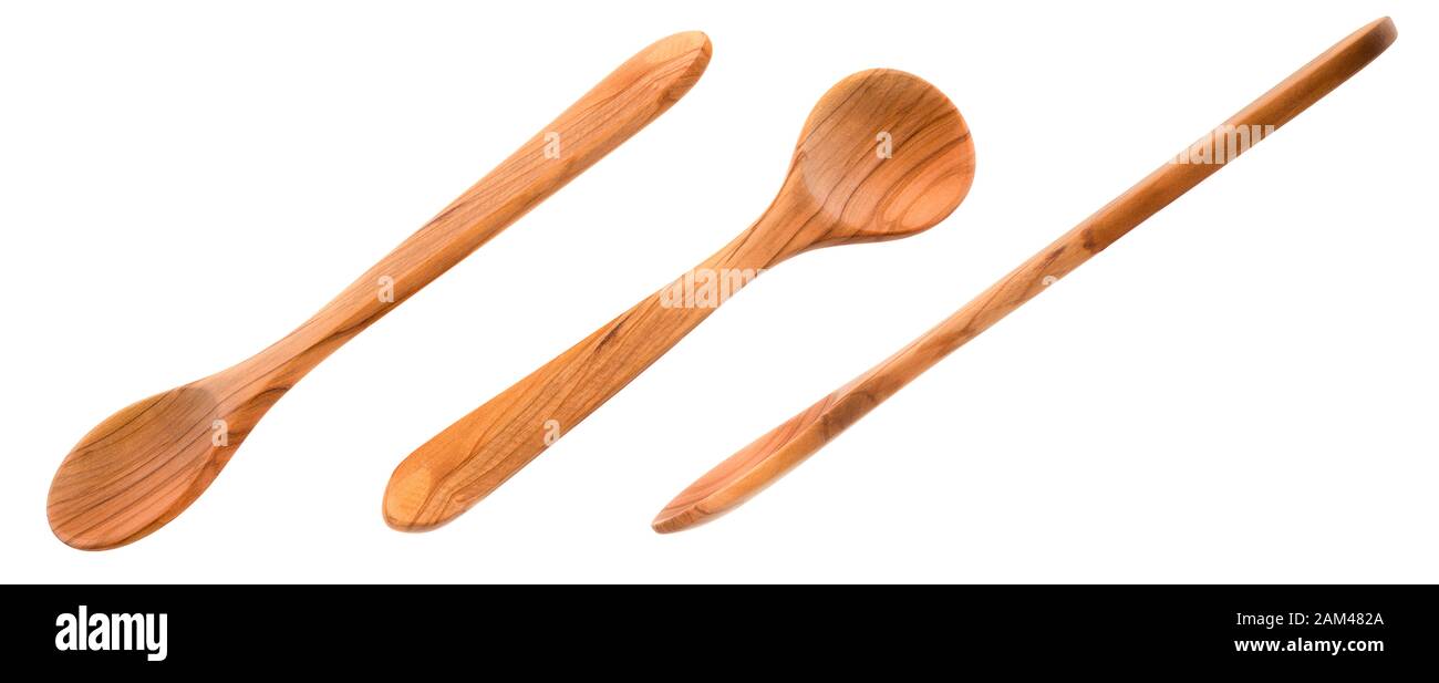 Set of wooden spoon isolated on a white background Stock Photo - Alamy
