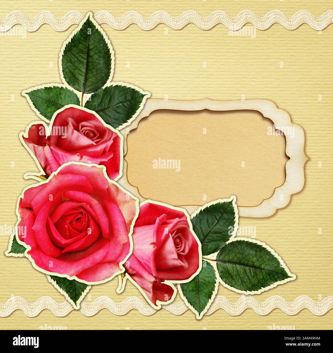 Craft card with rose flowers corner and a frame for holiday Stock Photo ...