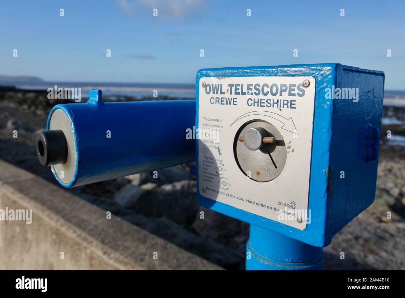coin-operated seaside telescope at Aberaeron, Ceredigion, Wales Stock ...