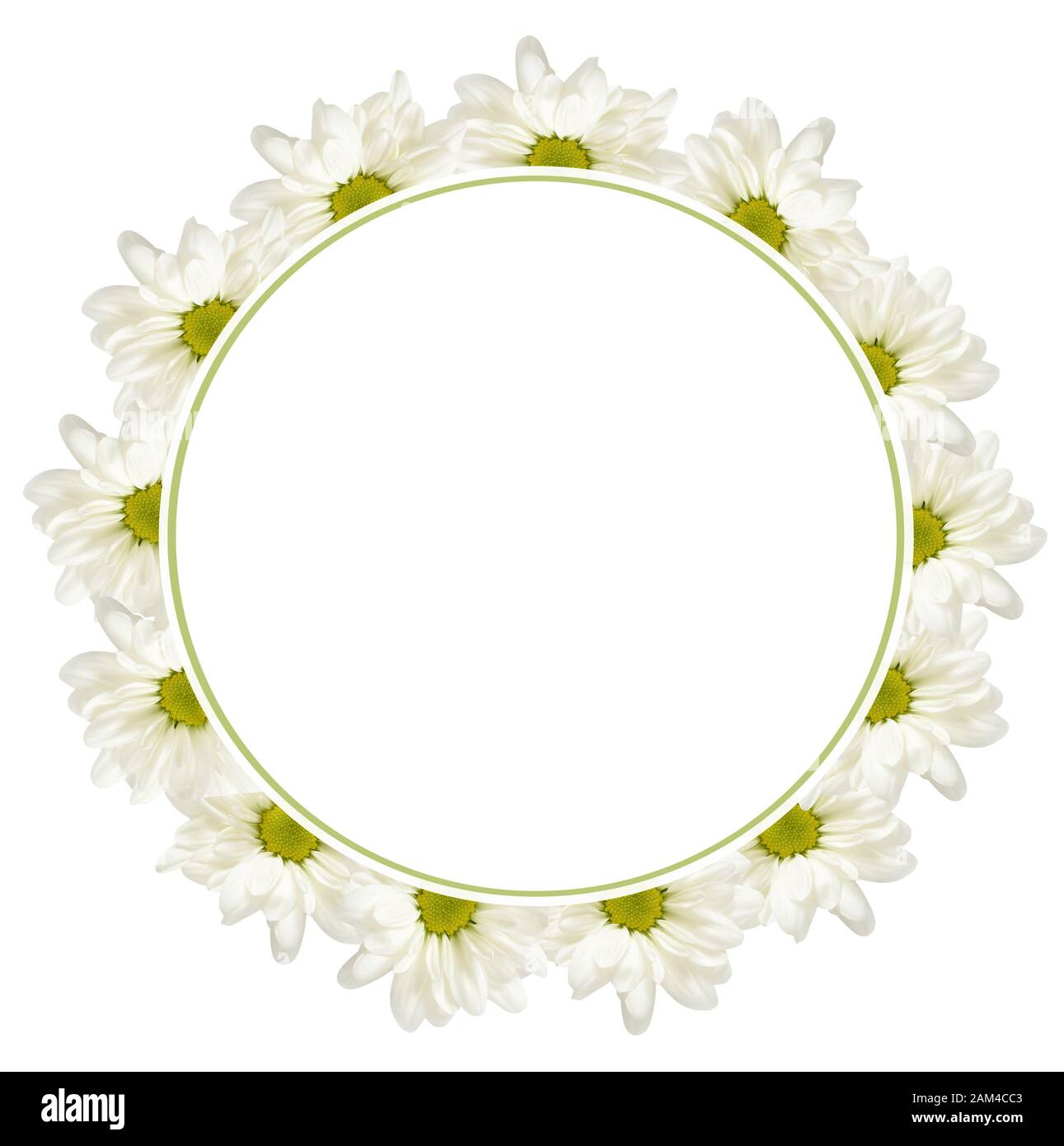 Background with daisy flowers and round frame Stock Photo - Alamy