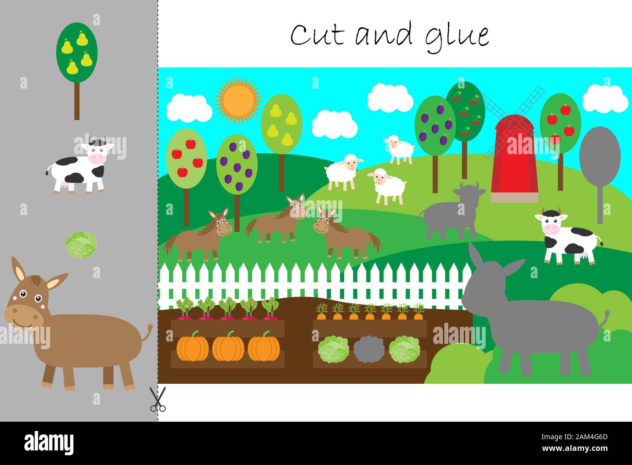 Farm animals cartoon, education game for the development of preschool ...