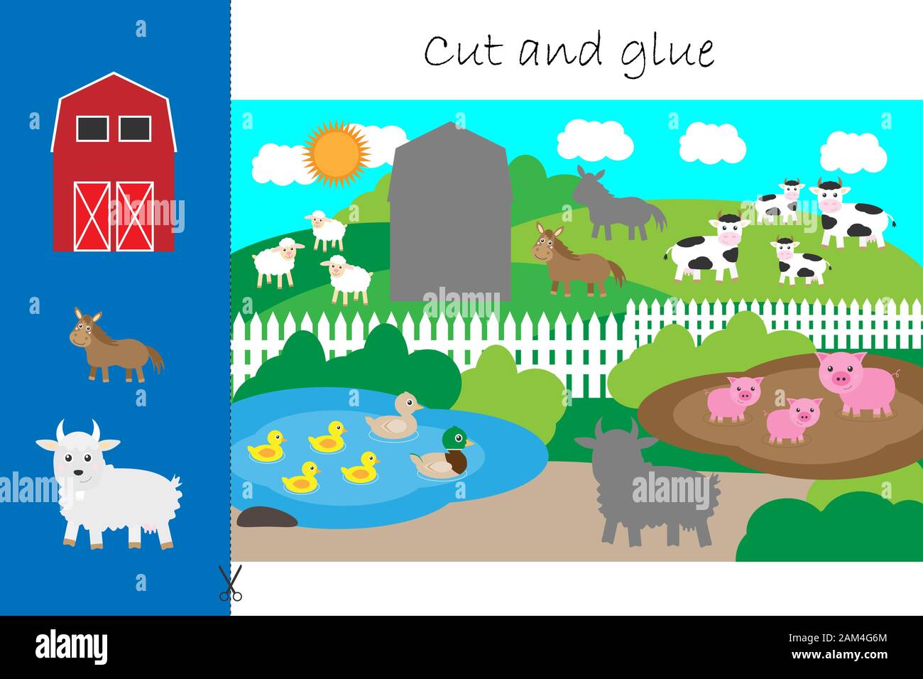 Farm animals and barn cartoon, education game for the development of ...