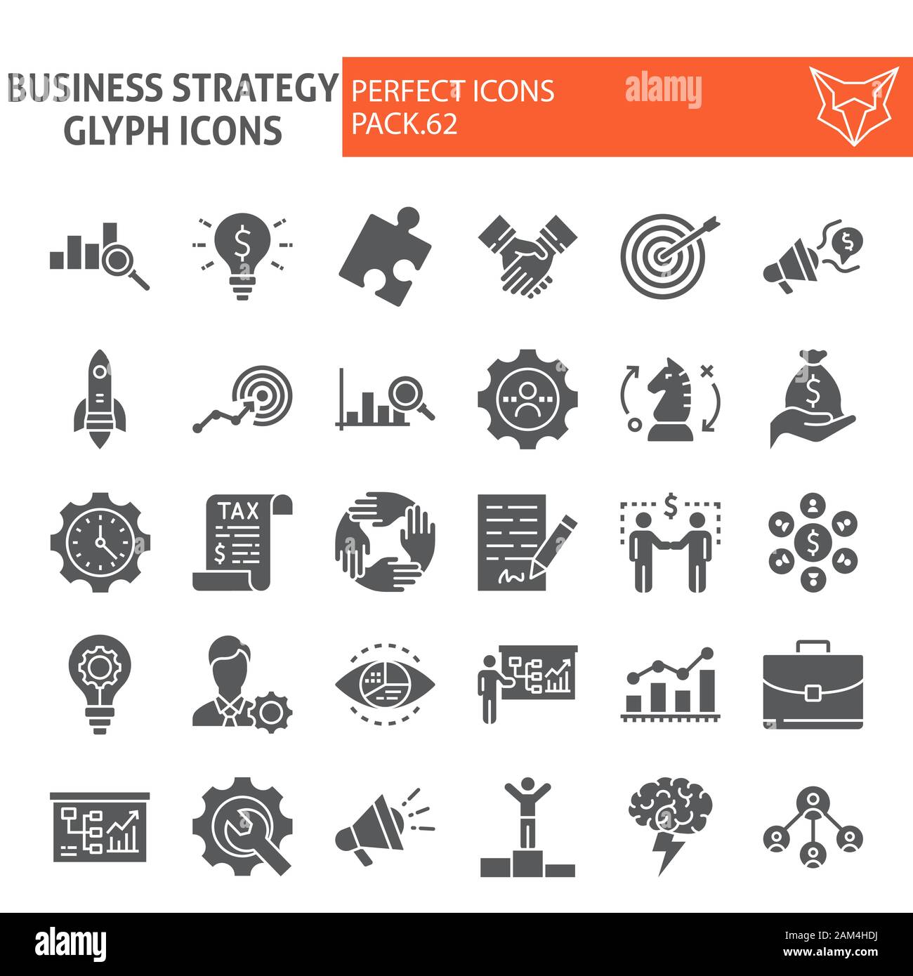 Business strategy glyph icon set, finance symbols collection, vector ...