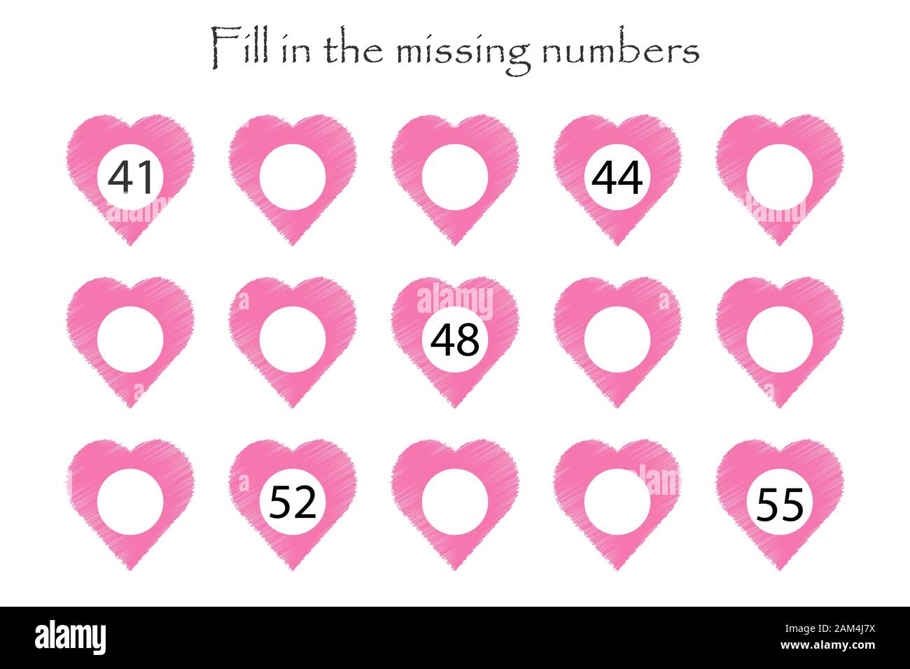 Game with hearts for children, Valentines day, fill in the missing ...