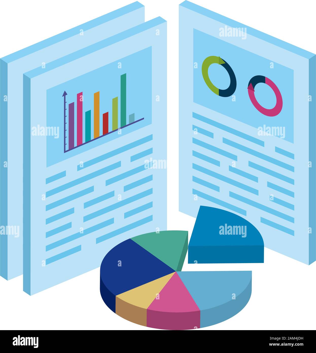 documents with circular statistical graph isolated icon Stock Vector ...