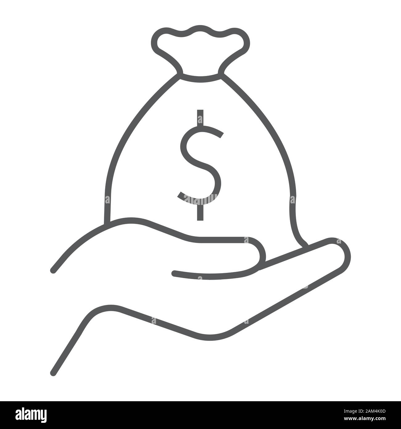 Investment thin line icon, business and finance, money bag on hand sign ...