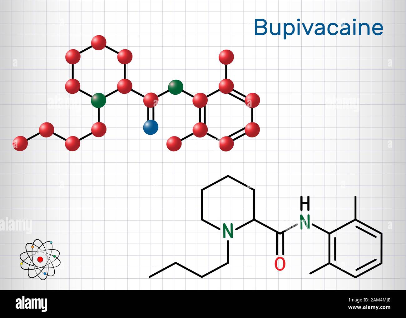 Bupivacaine molecule, is an amide-type, long-acting local anesthetic ...