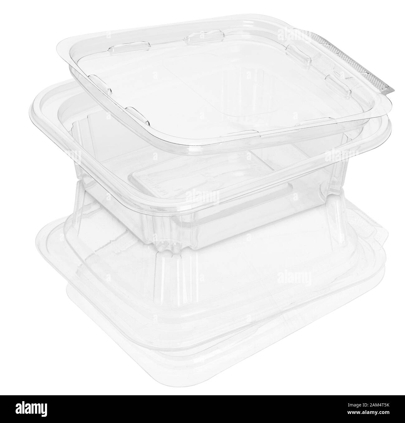 Empty transparent plastic food container isolated on white with ...