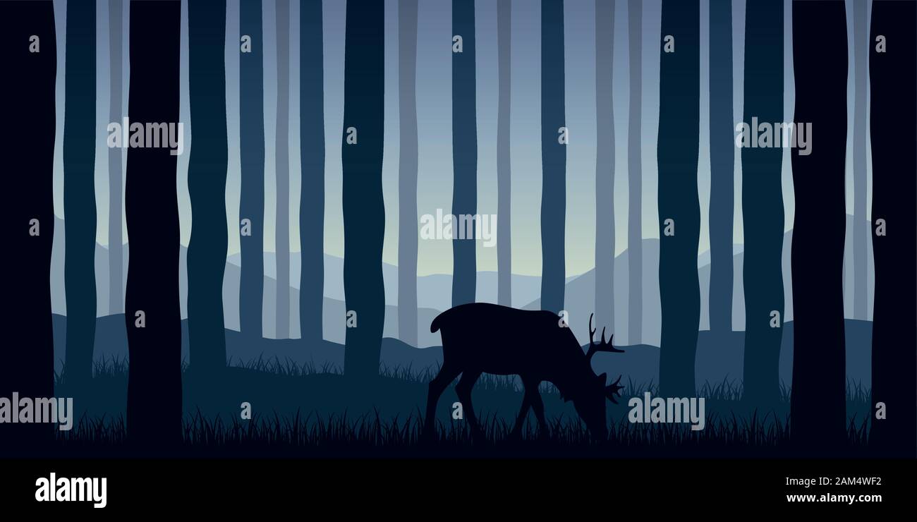wildlife elk in blue forest nature landscape vector illustration EPS10 ...