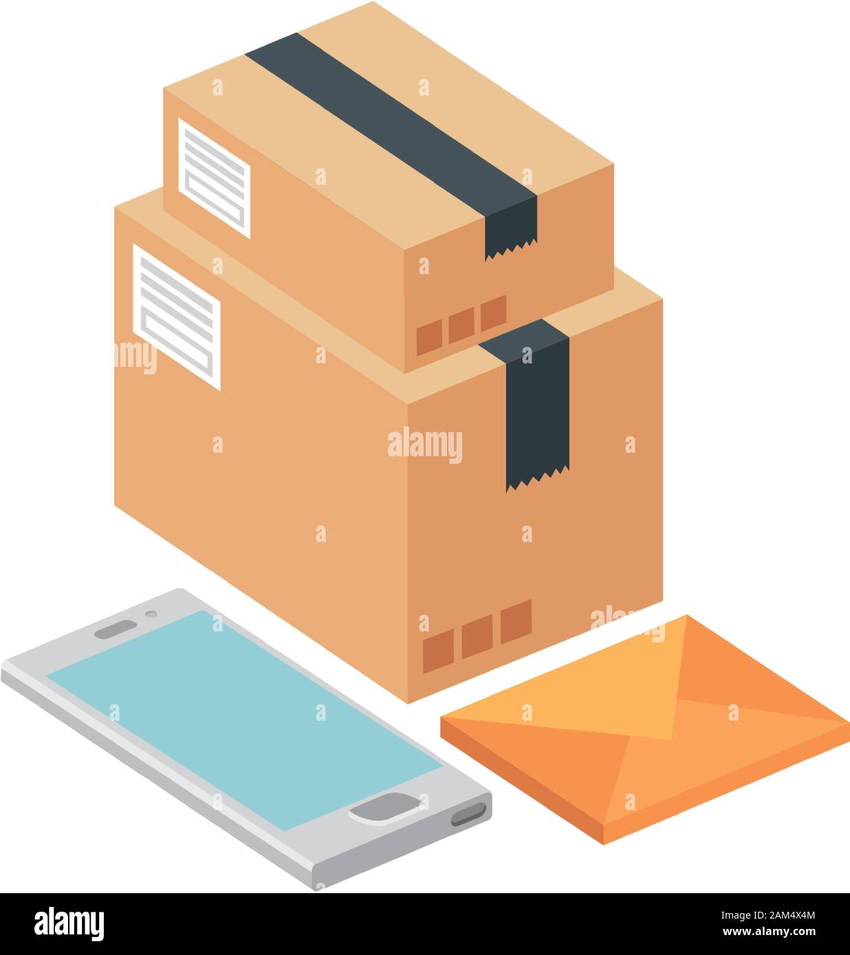 smartphone device with envelope and boxes packages Stock Vector Image ...