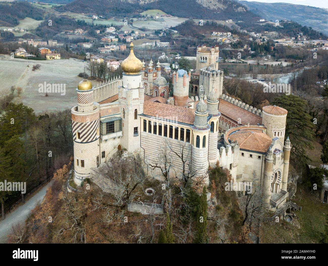 Aerial view of Castle of Rocchetta Mattei, Italy Stock Photo - Alamy