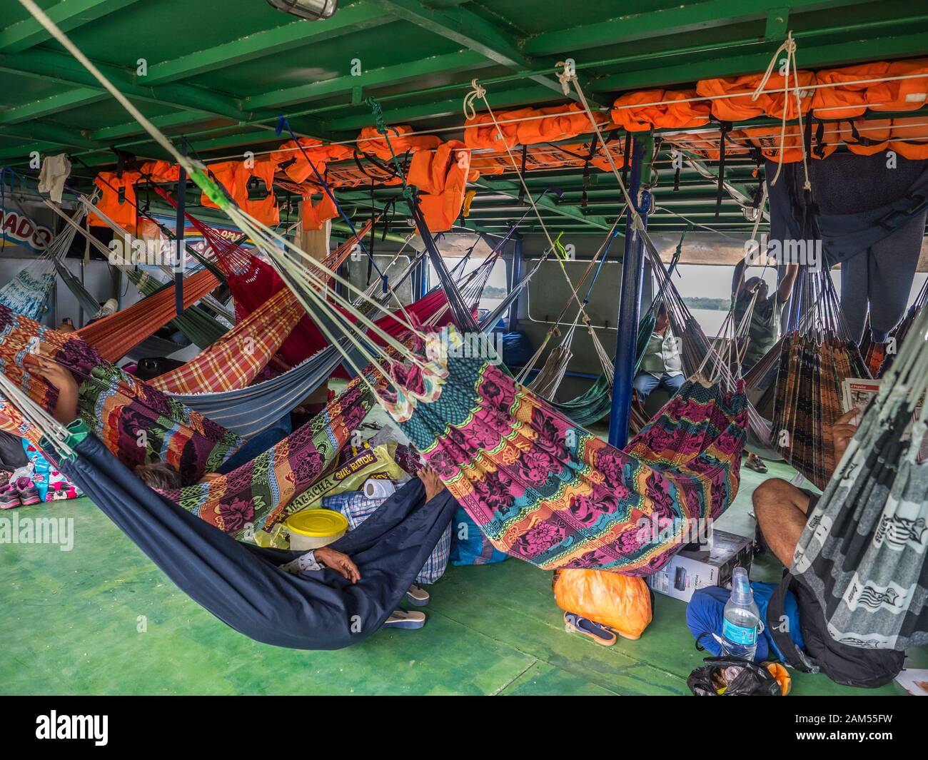 Amazon River, Peru - March 25, 2018: Beautiful, colorful hammocks on ...
