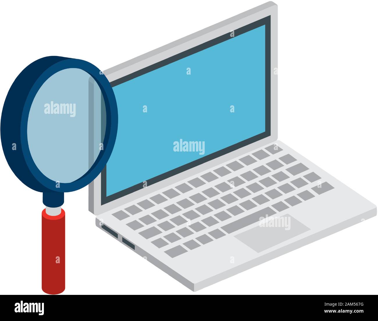 laptop computer with magnifying glass isolated icon Stock Vector Image ...