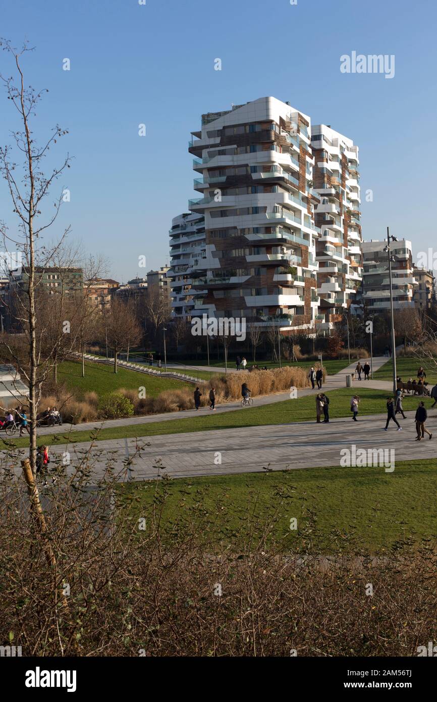 Milan, Italy - January 1, 2020: new CityLife district in Milan. This ...
