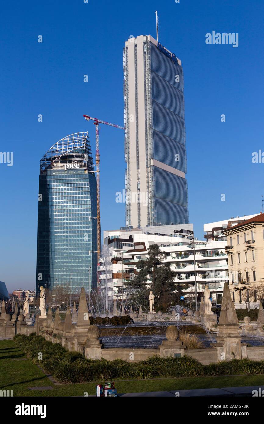 Milan, Italy - January 1, 2020: new CityLife district in Milan. This ...