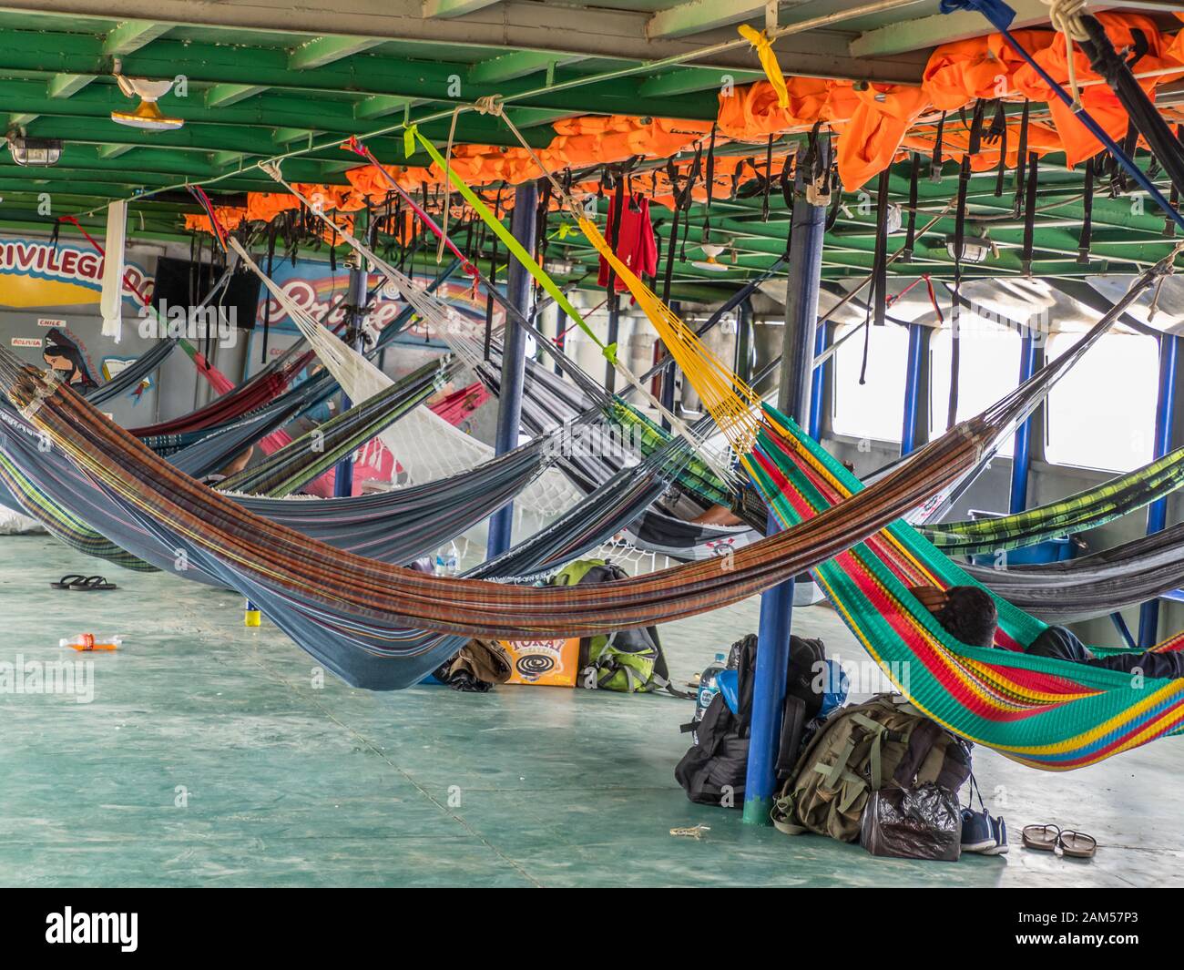 Amazon River, Peru - September 22, 2019: Beautiful, colorful hammocks ...