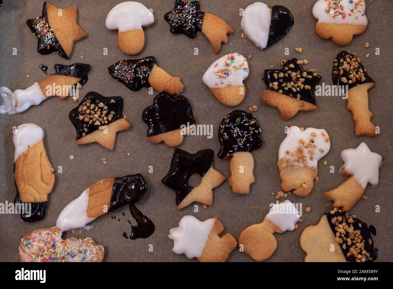 homemade cookies with chocolate coating for christmas time Stock Photo ...
