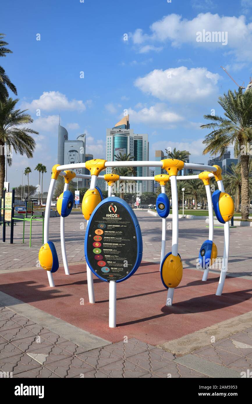 Doha, Qatar - Nov 21. 2019. Childrens play complex in West Bay Doha on ...