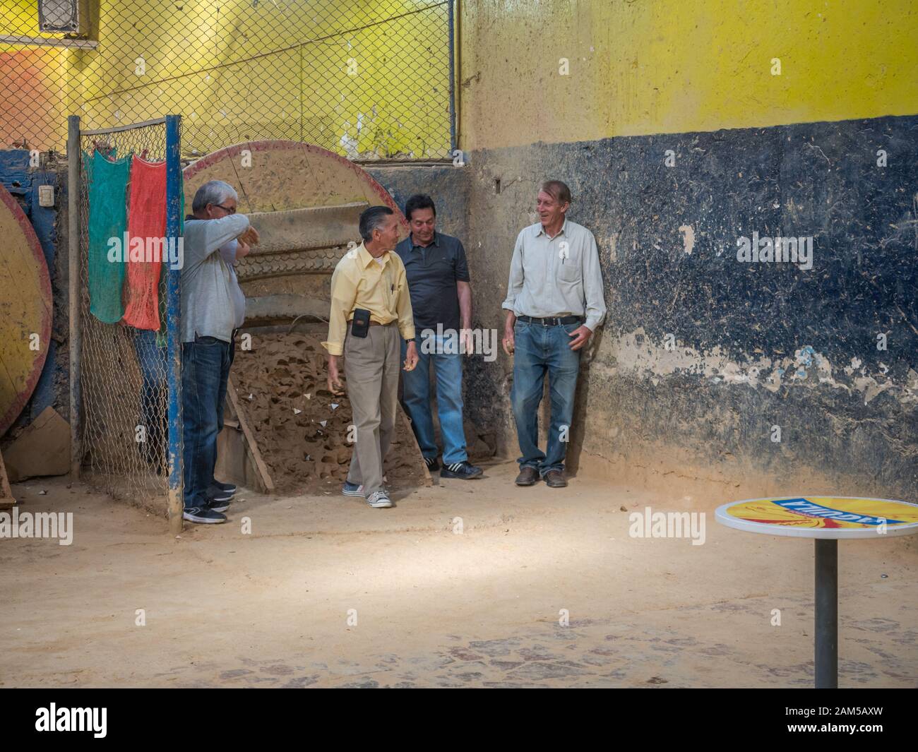 Bogota, Colombia - Septemebr 12, 2019: Colombian men are playing tejo ...