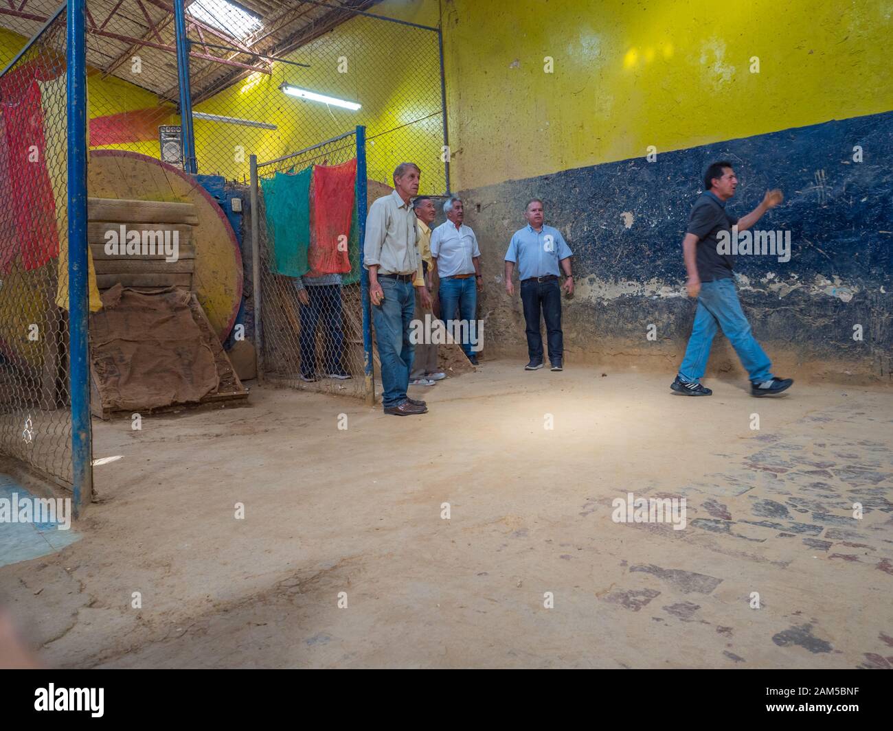 Bogota, Colombia - Septemebr 12, 2019: Colombian men are playing tejo ...