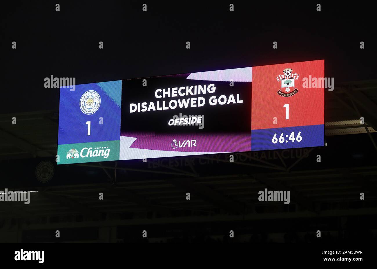 The big screen displays the VAR decision not to award a penalty during ...
