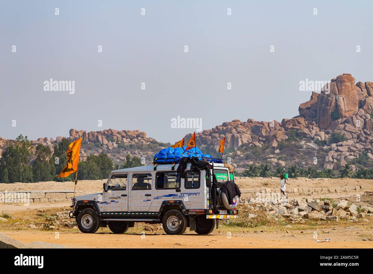 Hampi, Karnataka, INDIA - JANUARY 16, 2018: The pilgrim's car is ...