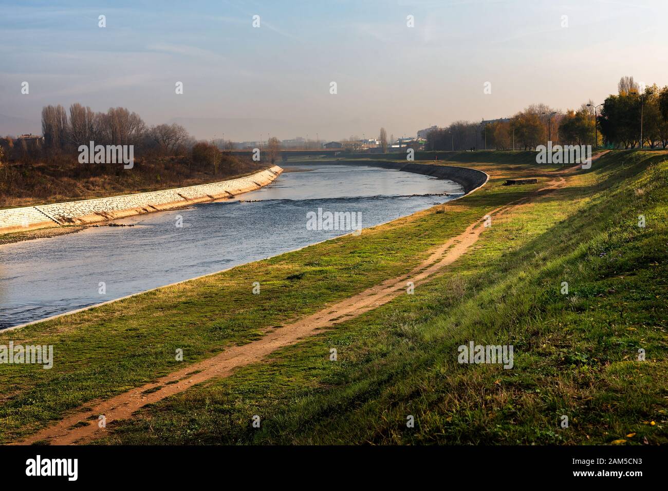 Nisava River on the outskirts of the City of Nis in Serbia, with ...