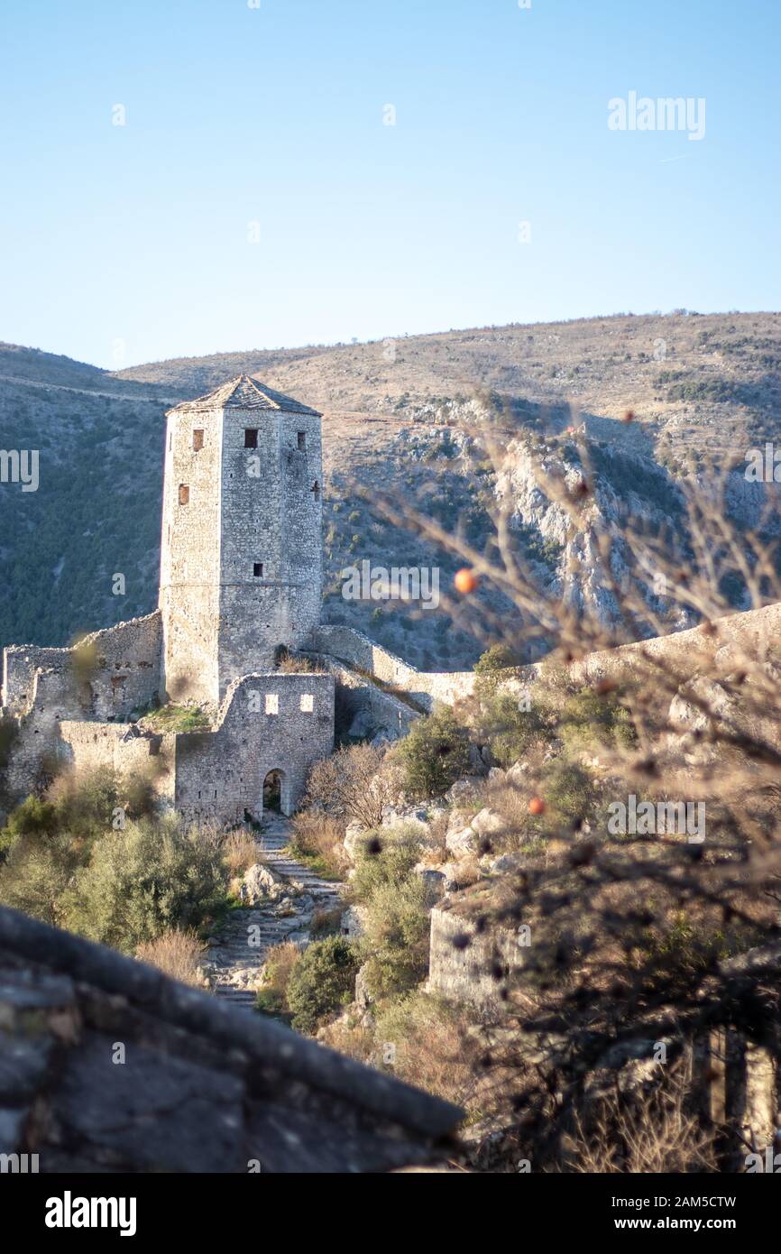 Tower of Kula in the historic village of Pocitelj, Bosnia and ...