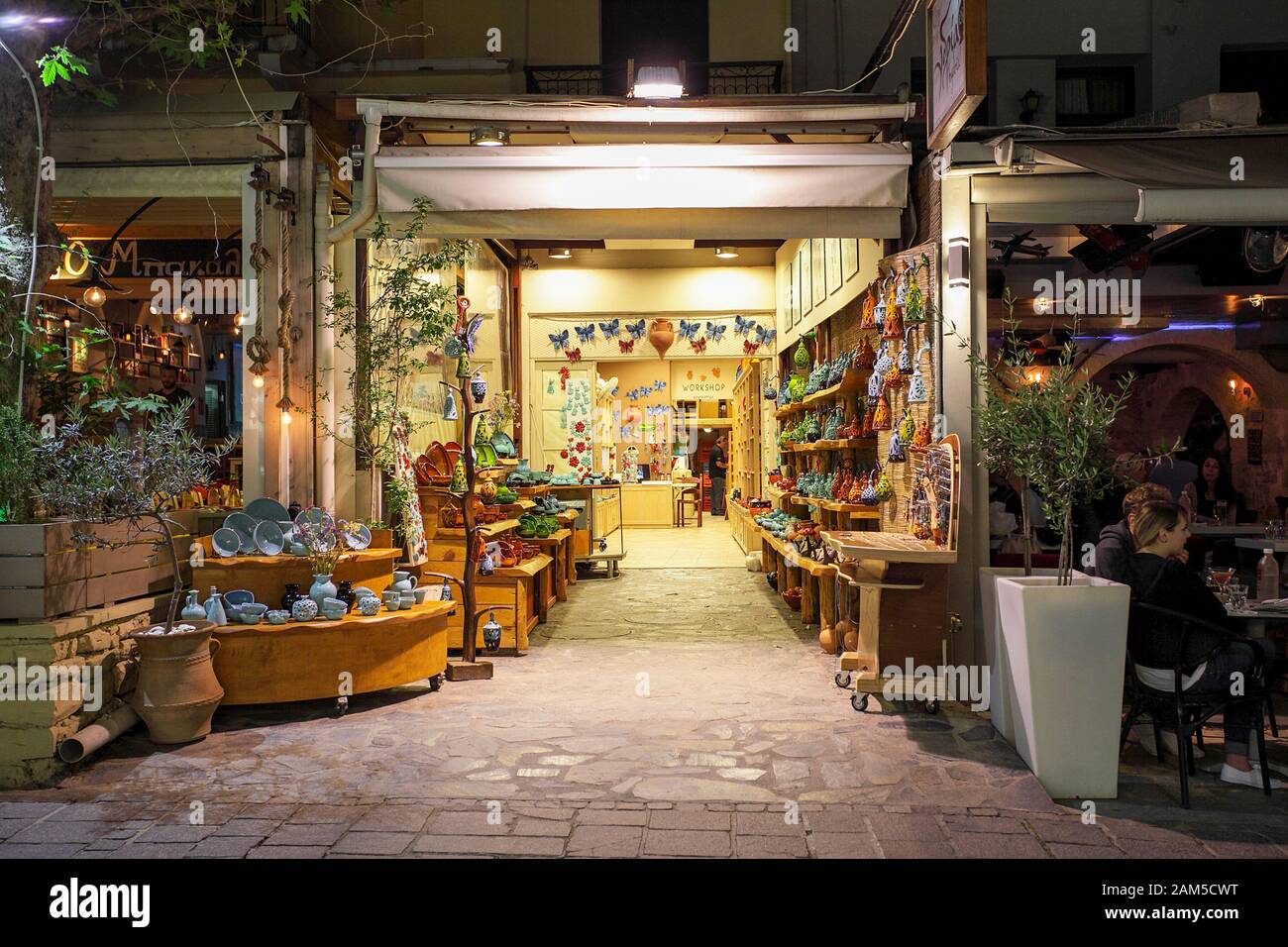 Crete earthenware shop at night hi-res stock photography and images - Alamy