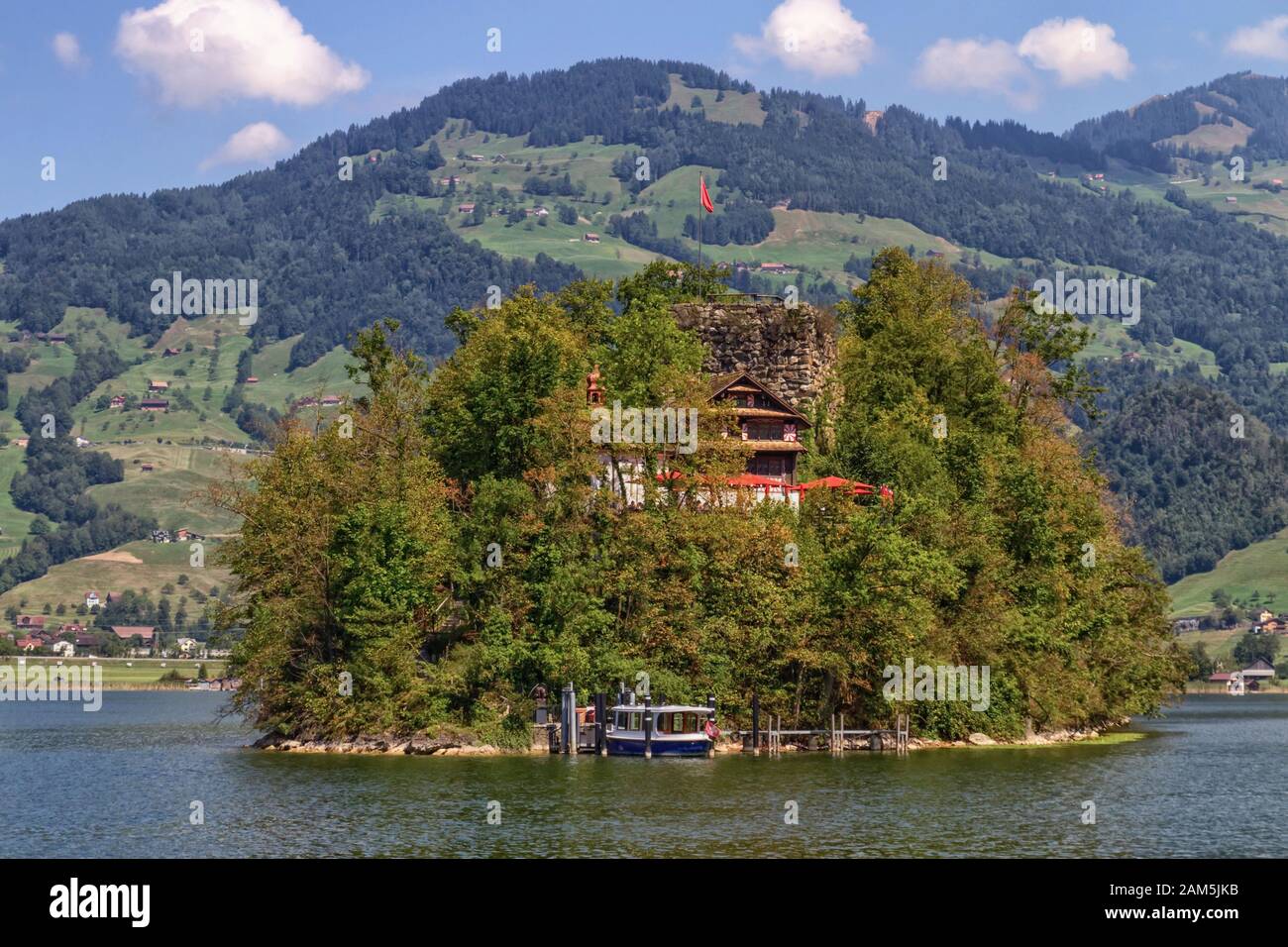 Burgruine Schwanau island in Lake Lauerz, Schwyz canton, Switzerland ...
