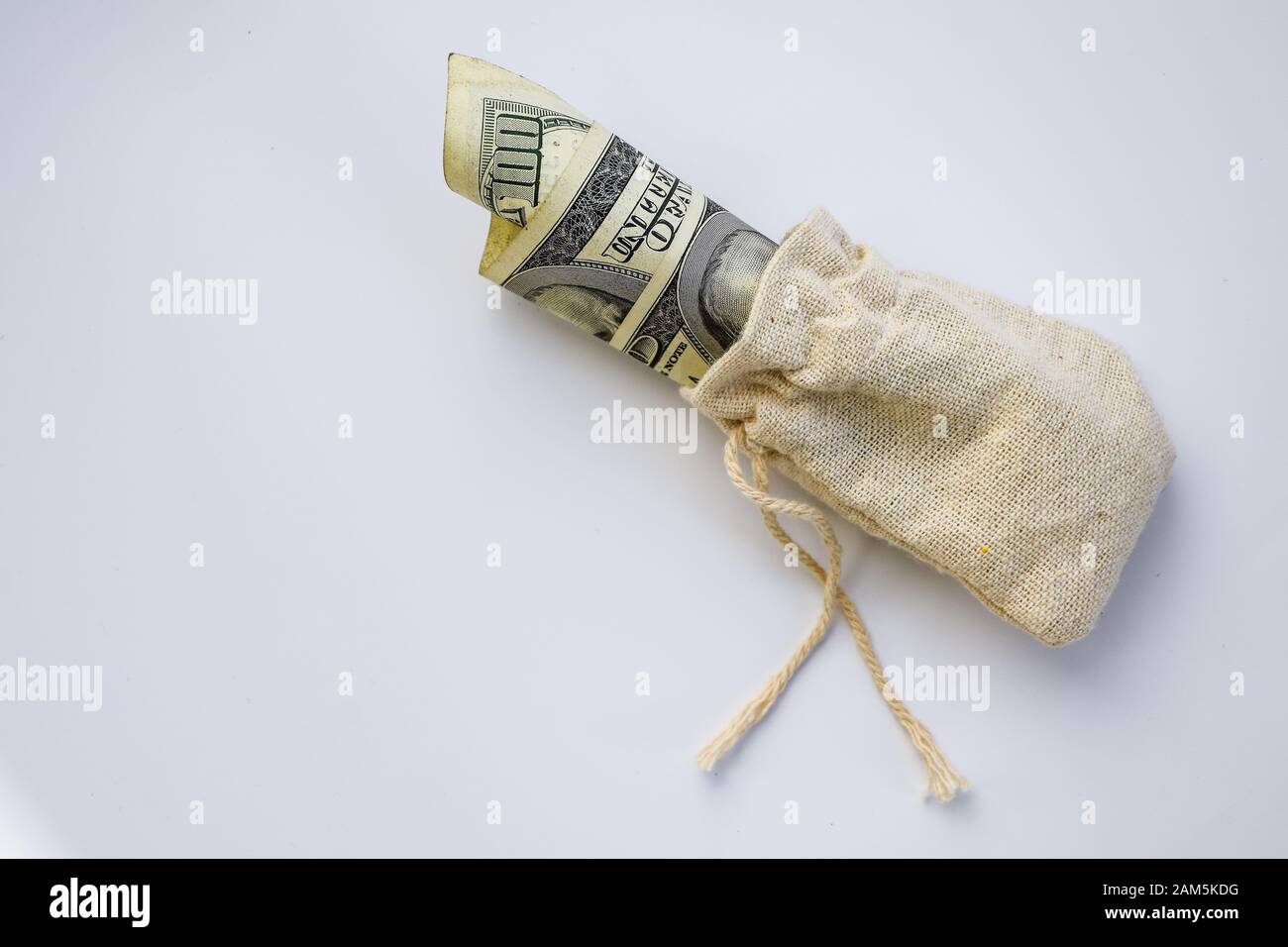 Money bag with dollars isolated on white background, business finance ...