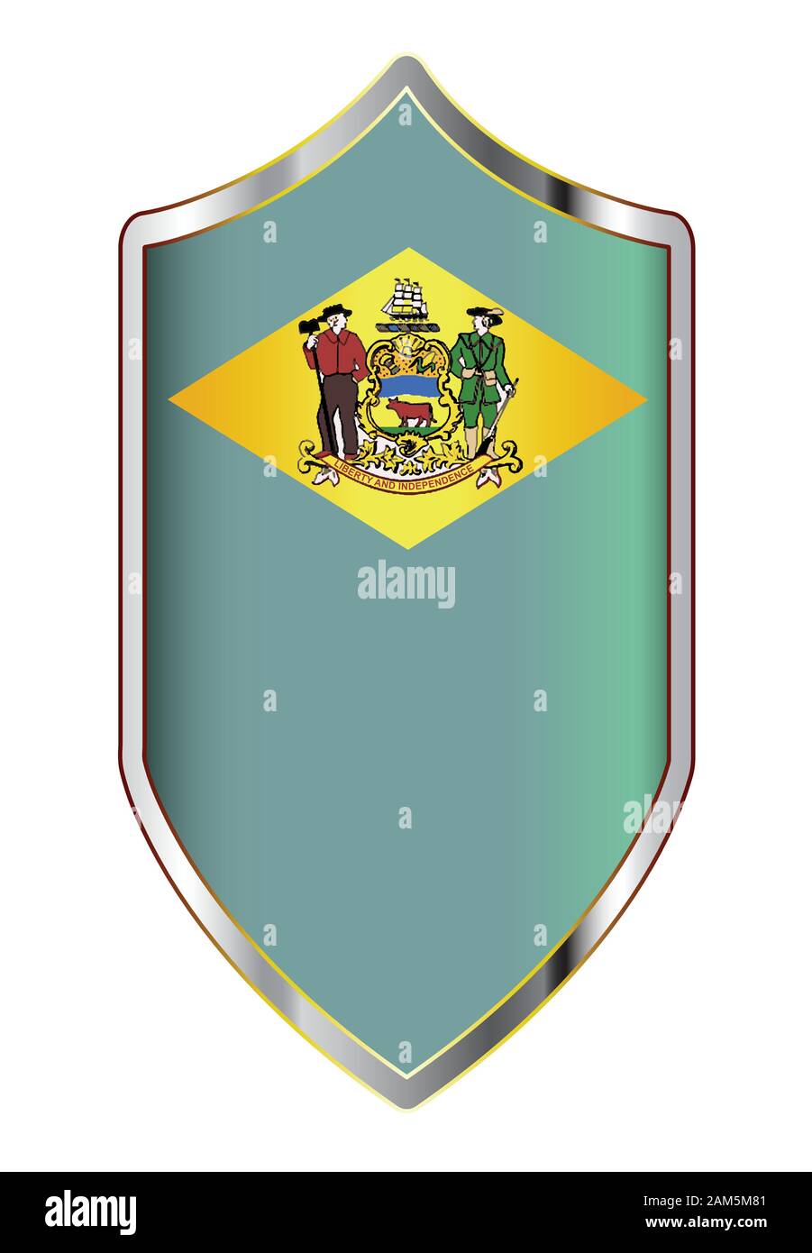 A typical crusader type shield with the state flag of Delaware all ...