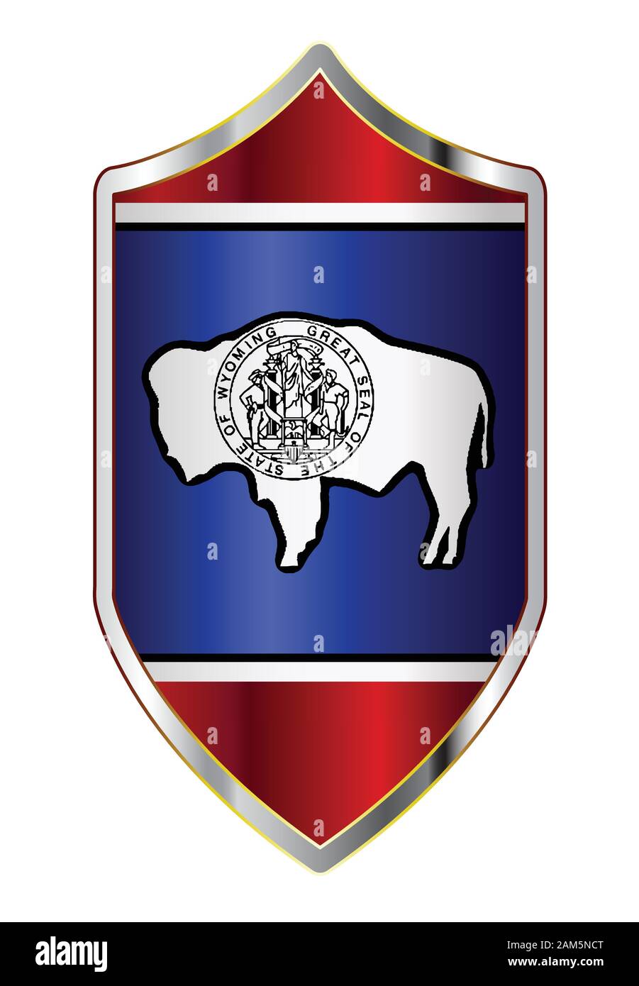 A typical crusader type shield with the state flag of Wyoming all ...