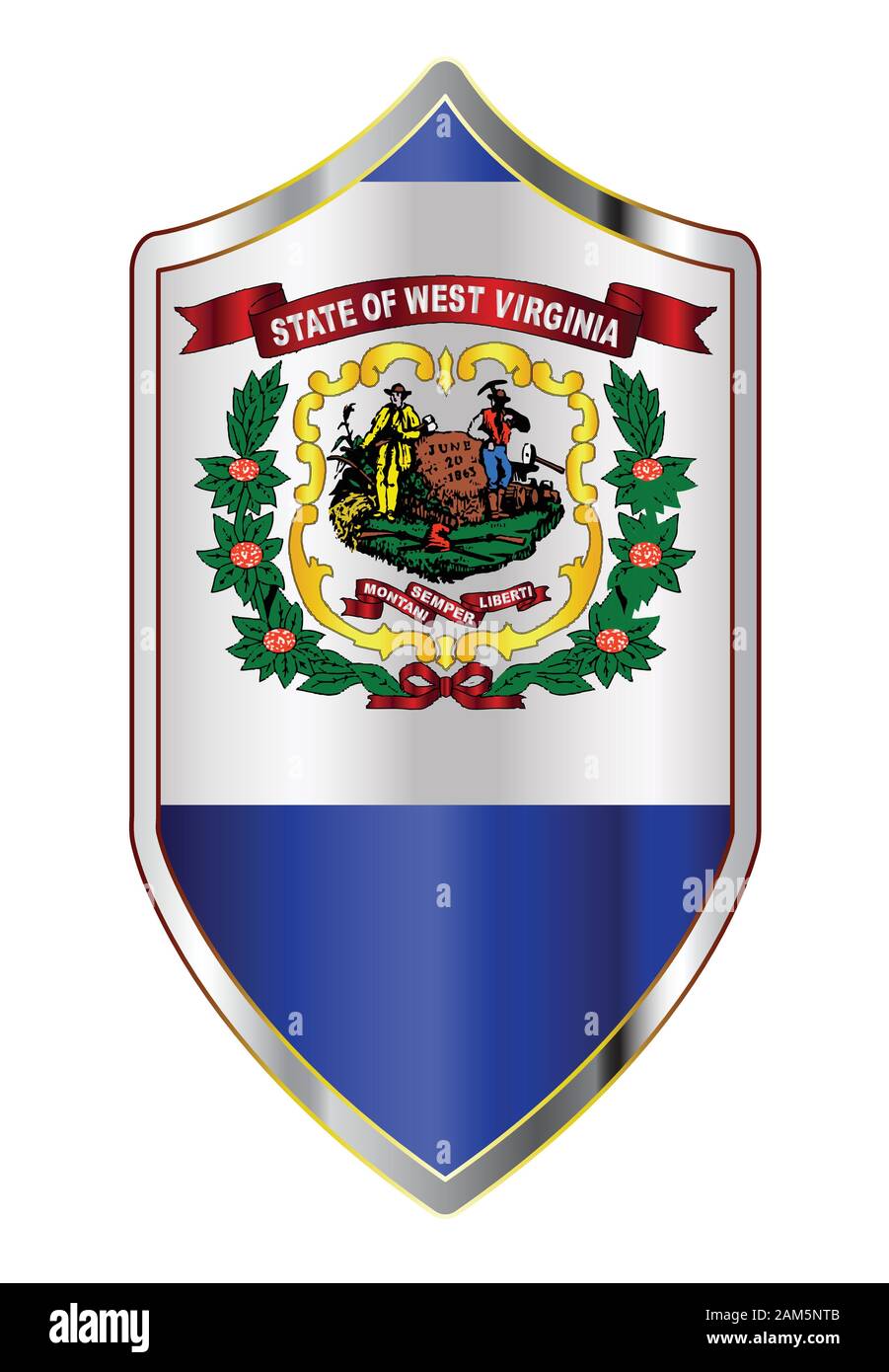 A typical crusader type shield with the state flag of West Virginia all ...