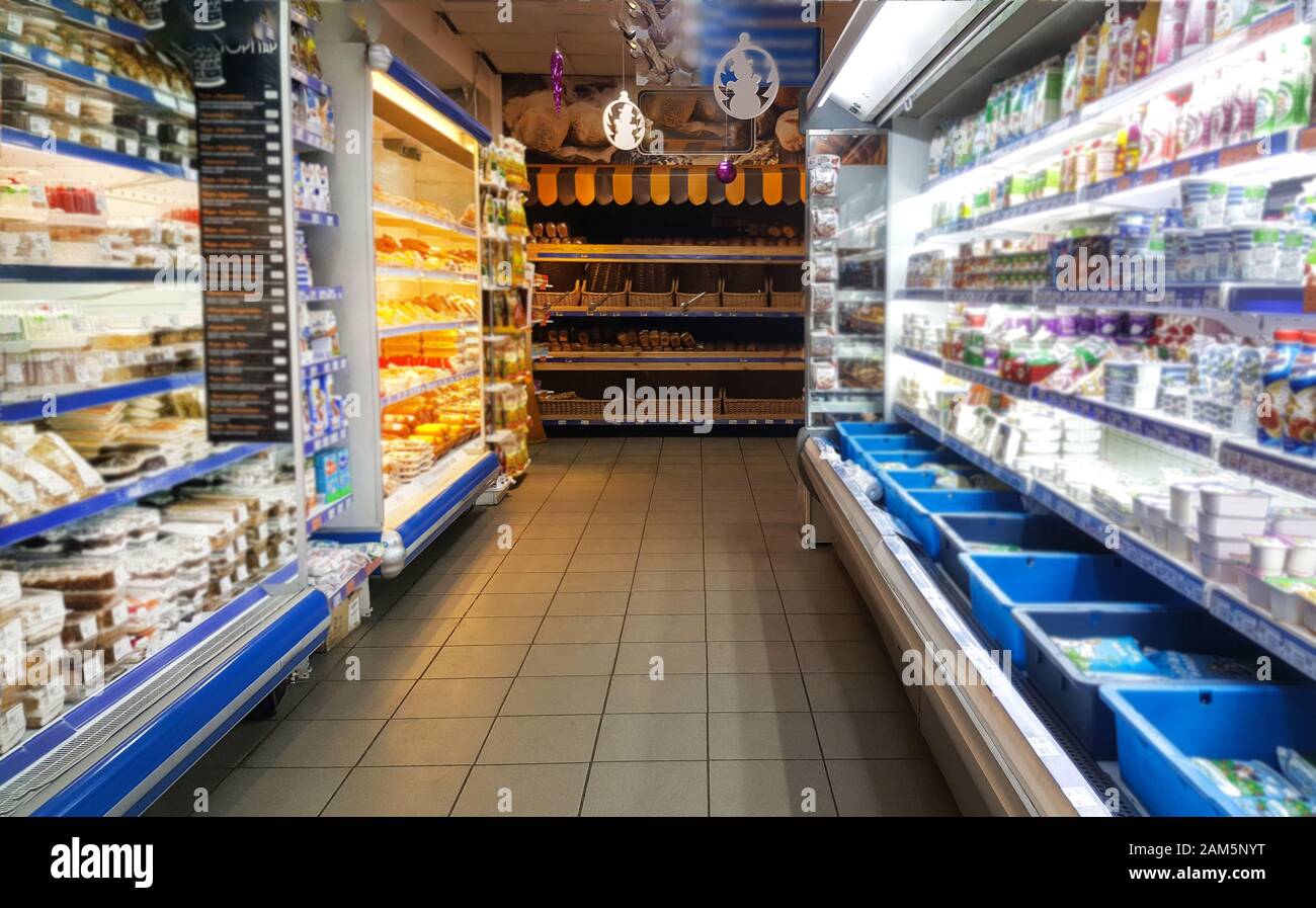 Nursultan,Kazakhstan,november.22.19. Food stands in the supermarket.A ...