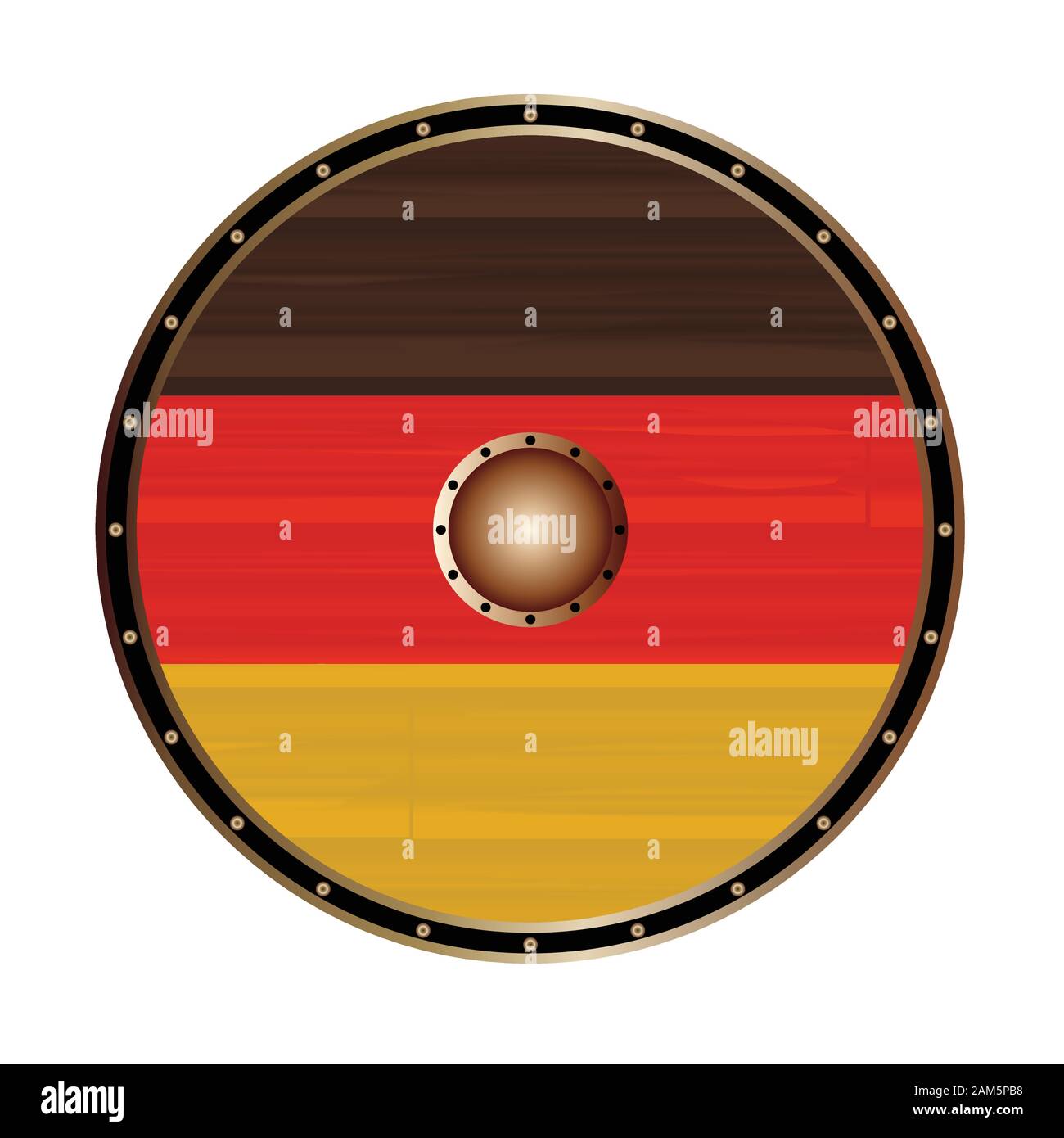 A Viking round shield with the German flag color design isolated on a ...