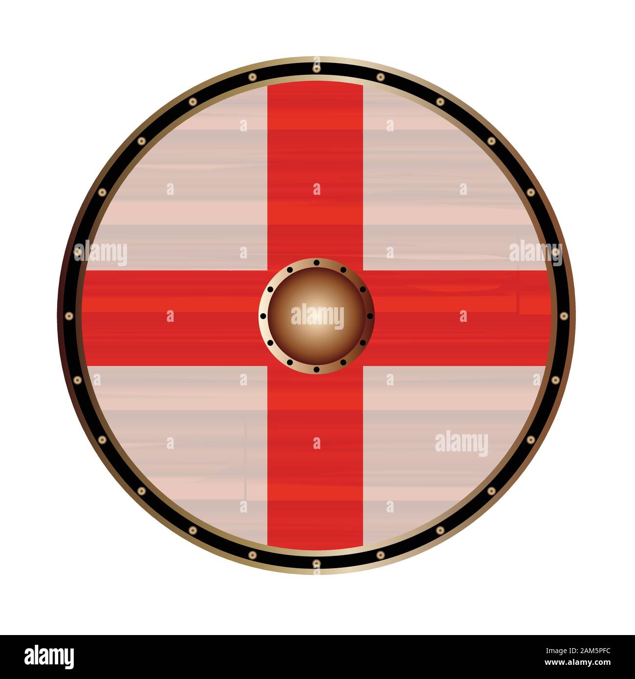 A Viking style round shield with the English flag isolated on a white ...