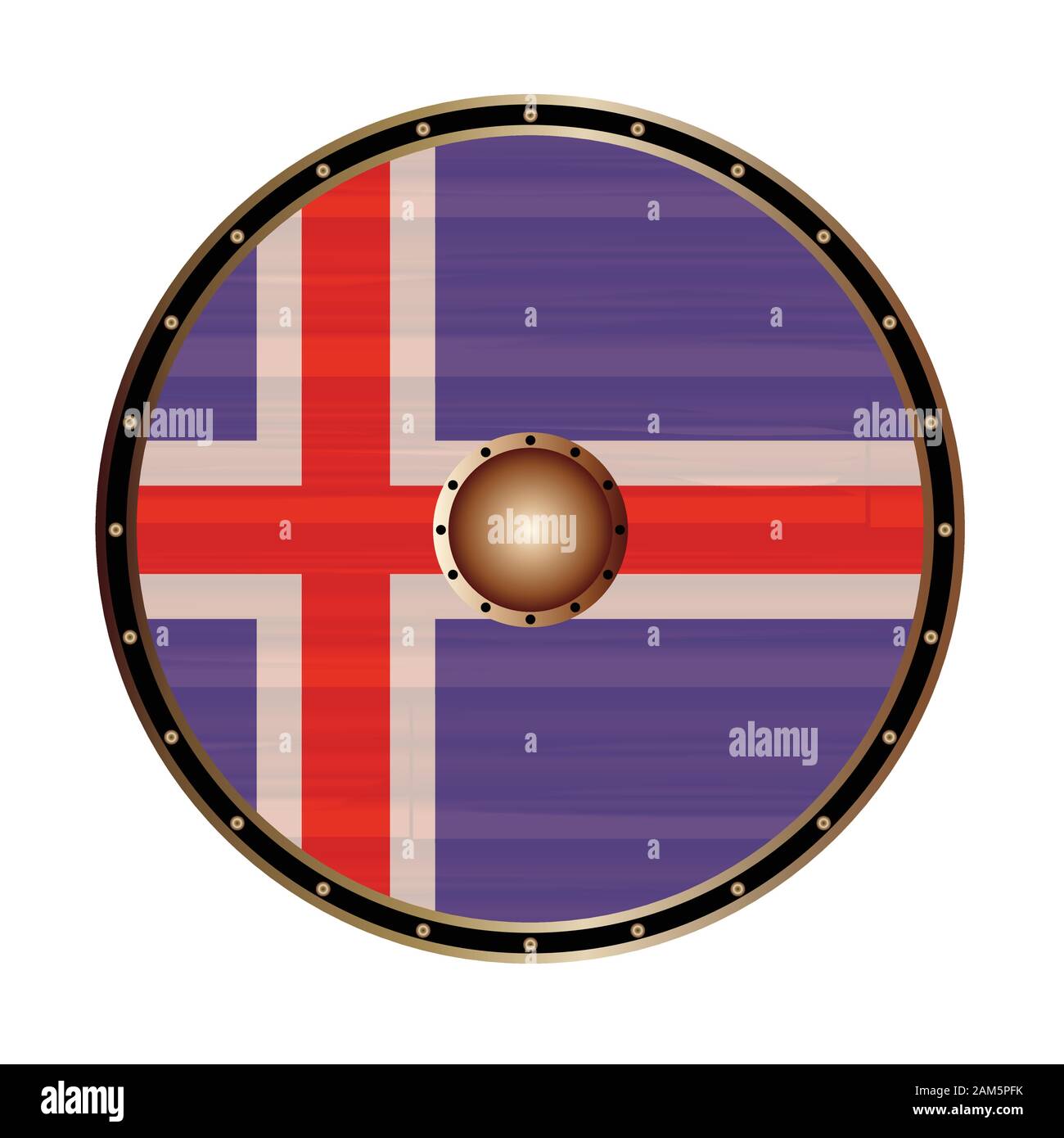 A Viking style round shield with the Iceland flag color design isolated ...