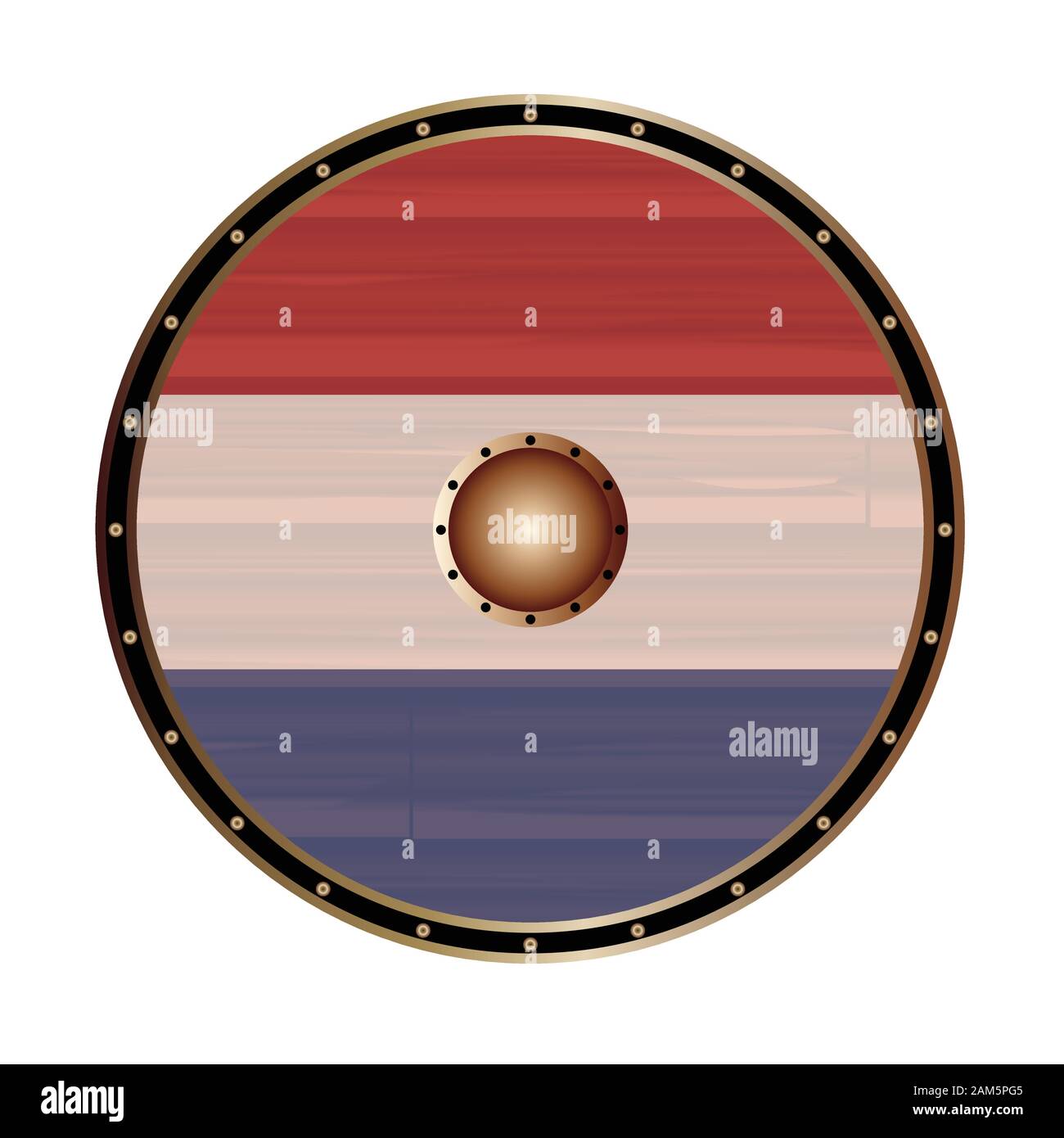 A Viking round shield with the Netherlands flag color design isolated ...