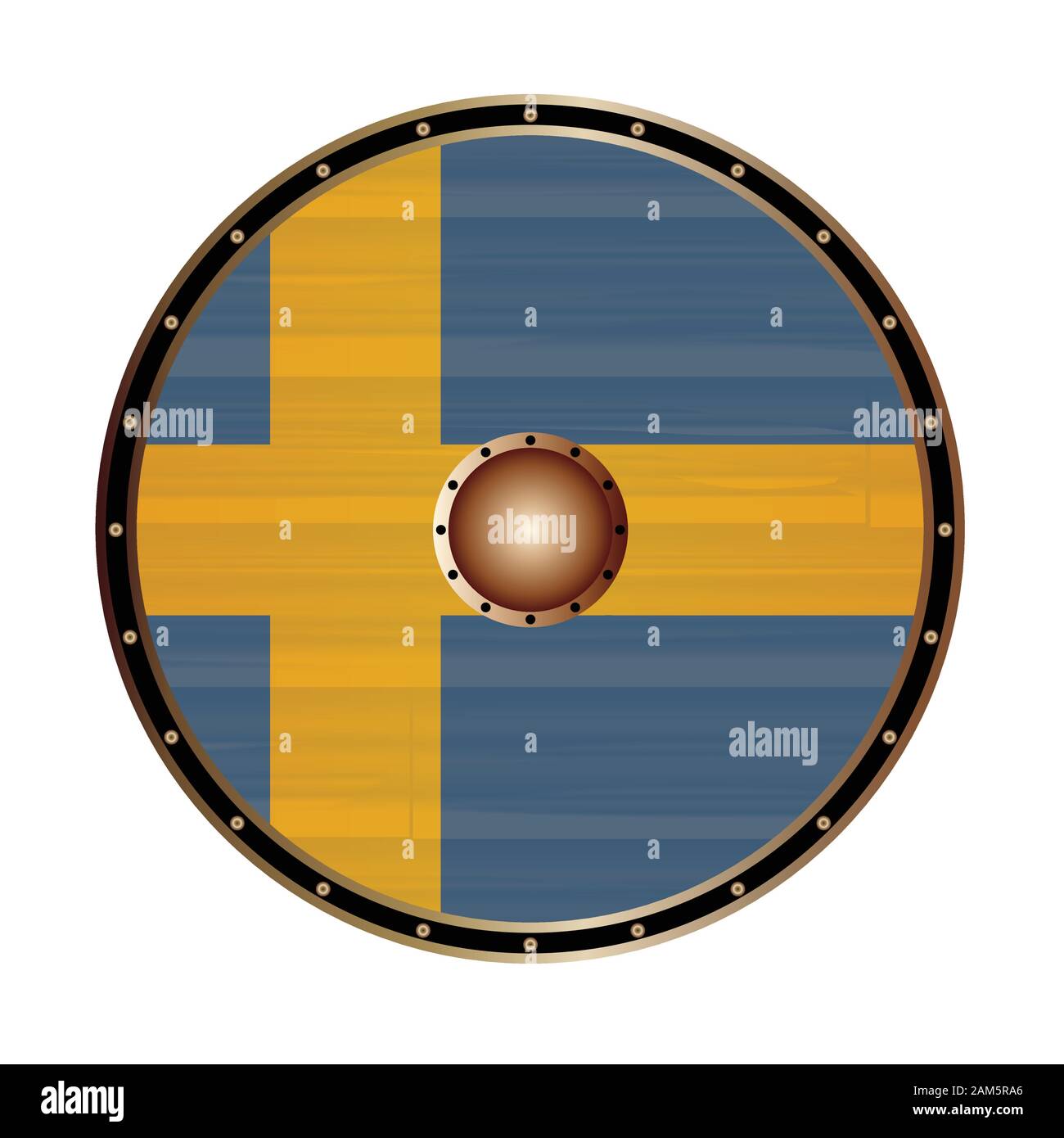 A Viking round shield with the Swedish flag color design isolated on a ...