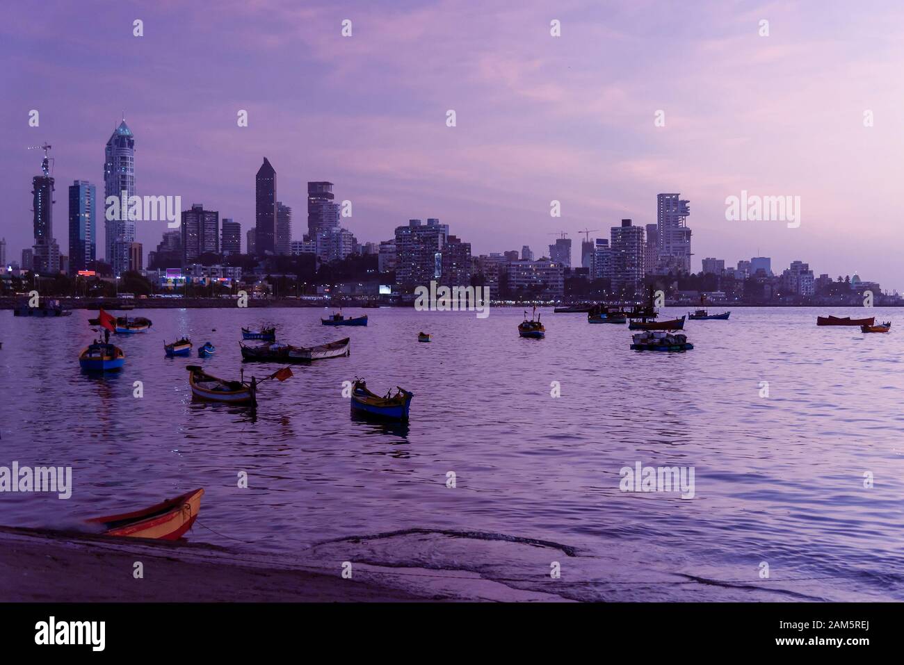 View of Haji Ali bay and coast with skyline at night. Mumbai. India ...