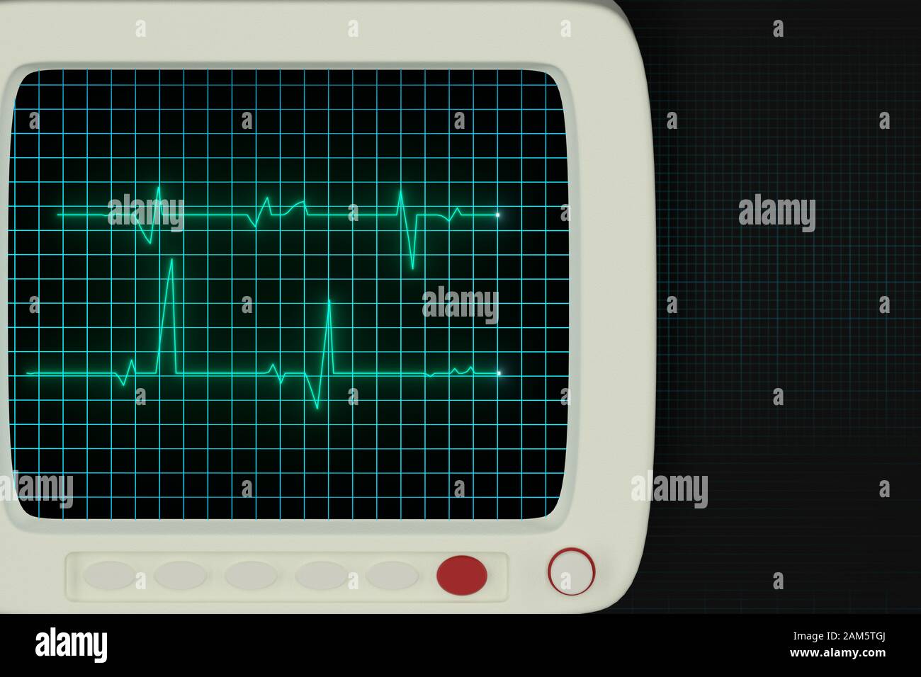 Glowing digital heartbeat line reflecting on the monitor, 3d rendering ...