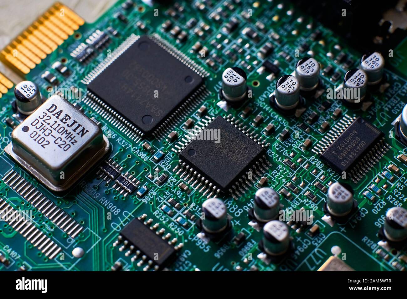 printed circuit Board with chips and radio components electronics Stock ...