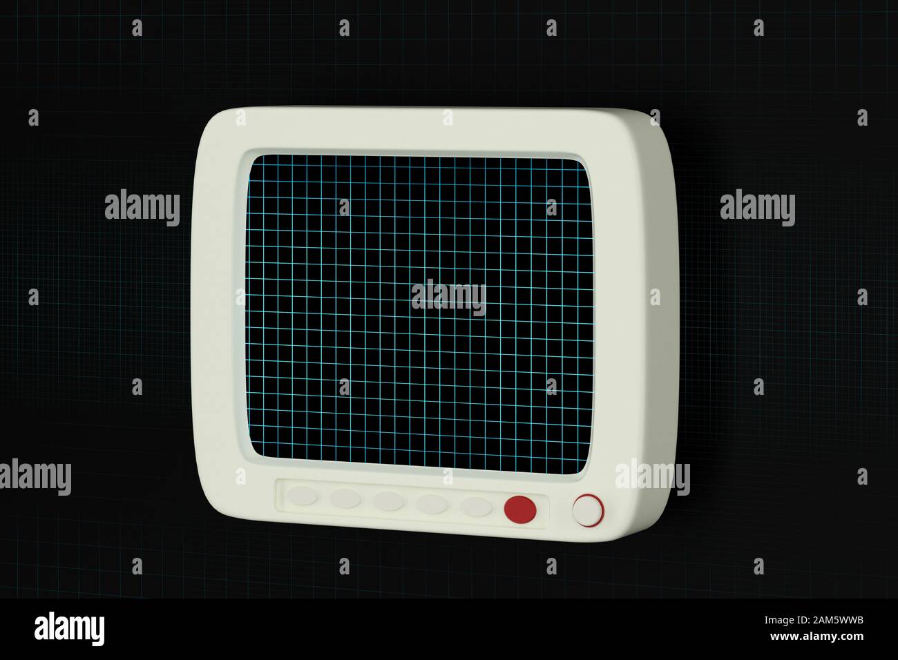 The monitor with black background,digital grid,3d rendering. Computer ...