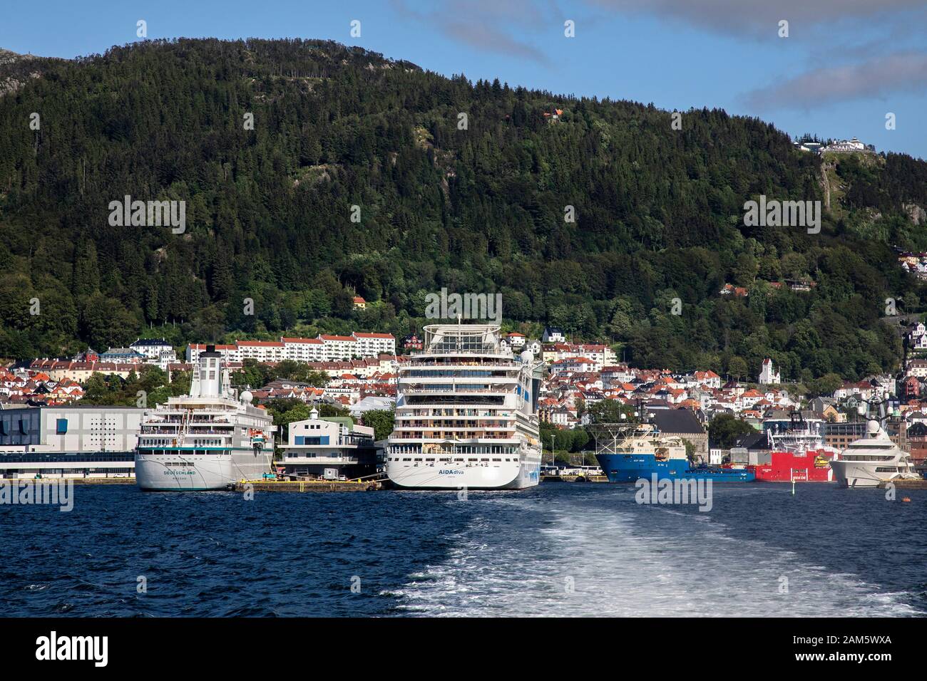 The entrance to the inner port of Bergen, Norway. Between Tollboden and ...