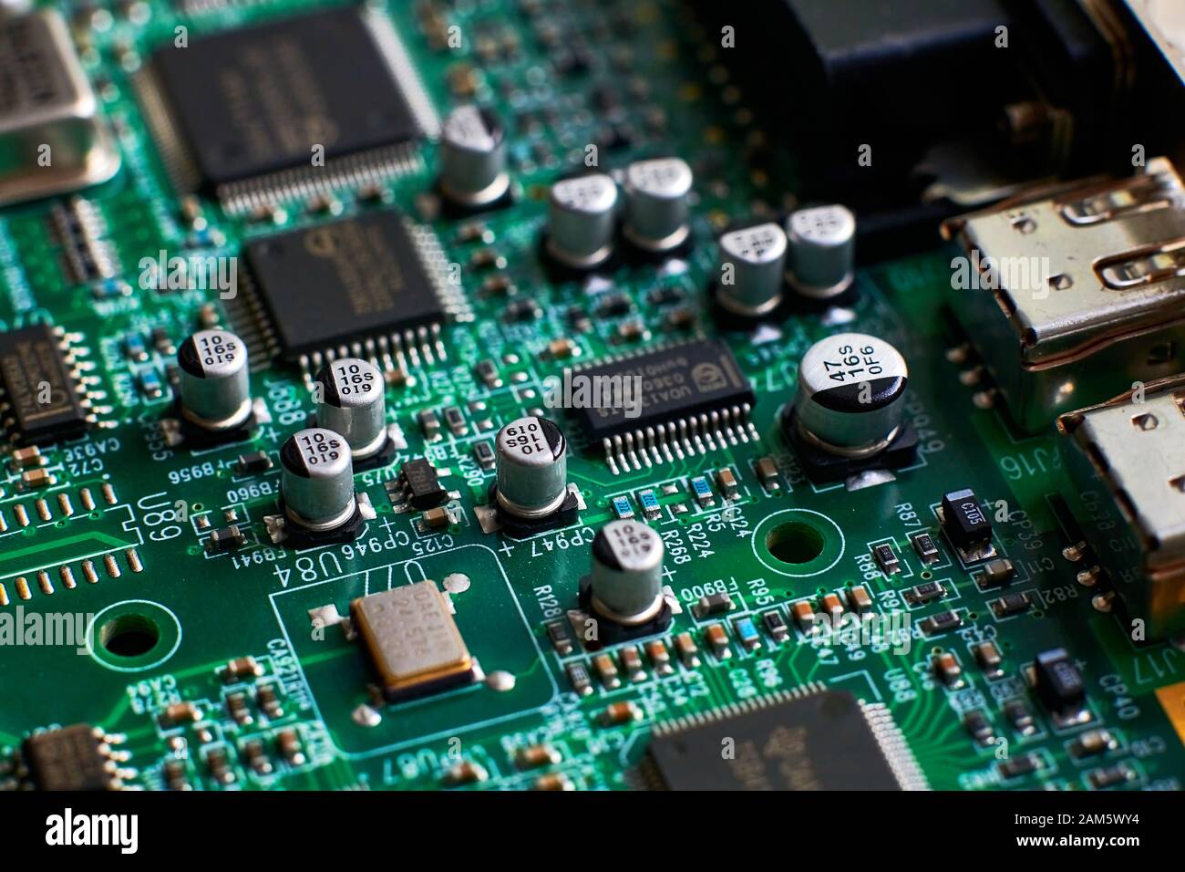 printed circuit Board with chips and radio components electronics Stock ...